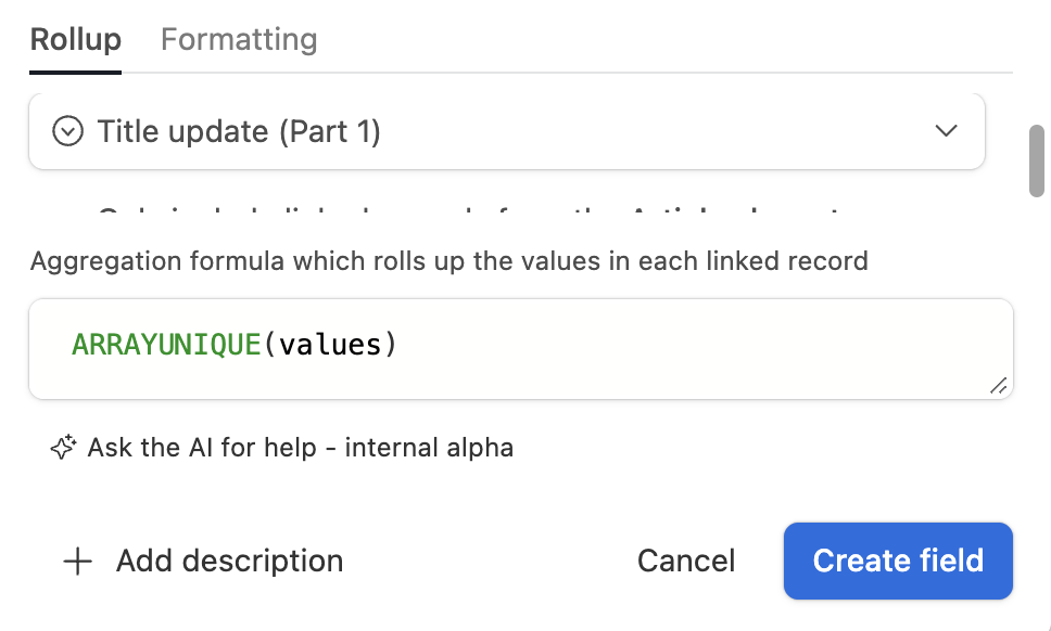 Rollup Field - Overview | Airtable Support